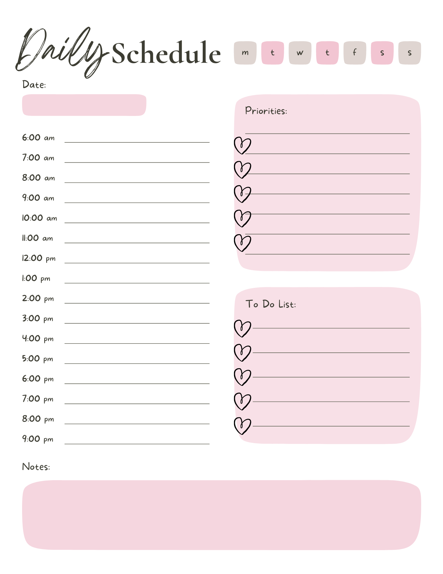 Daily Schedule Digital Planner Printable – S & S Transfers